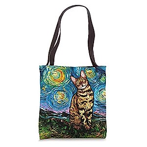 Bengal Cat Starry Night Pet Animal Art by Aja Tote Bag