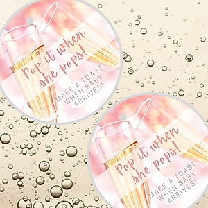 Crafters Cup Pop It When She Pops Champagne Tag | 30 Pack | 2.5'' inch Circle Tag with Pre-Cut Hole | Baby Shower Party Favor Tag | Pink Champagne Design for Baby Girl (Pop It Tag Pink), POP-CH-P-18