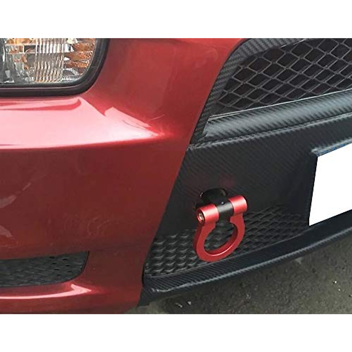 iJDMTOY Red Track Racing Style Tow Hook Ring Compatible With 2008-2016 Mitsubishi Lancer Evolution Evo X 10 (CZ4A), Made of Lightweight Aluminum