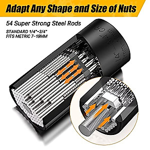 PAUGGE Universal Super Socket, Cool Gadgets Tools Birthday Gifts for Men Dad Boyfriend Husband Him Handyman, Socket Set with Multifunction Adapter to Unscrew Any Bolt(7-19mm) - Black