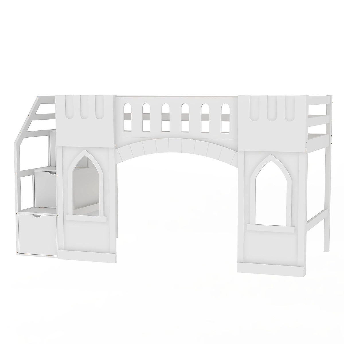 Harper & Bright Designs Twin Size Loft Bed with Storage Staircase and Window, Wood Playhouse Bed Frame with Storage for Boys, Girls, Gray,White