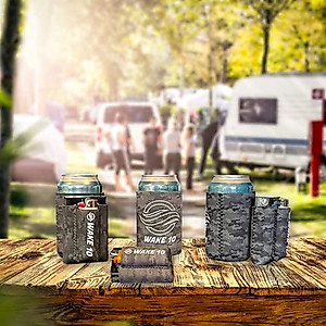 WAKE 10 Magnetic Can Cooler with Detachable Cigarette and Lighter Holder - (Camo, 3 Pack)