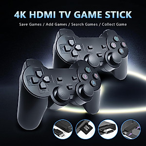 Retro Game Stick - Retro Game Console Revisit Classic Games with Built-in 9 Emulators, 10,000+ Games, 4K HDMI Output, and 2.4GHz Wireless Controller for TV Plug and Play(64G)