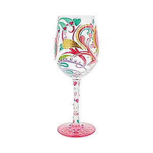 Enesco Designs by Lolita My Hearts-a-Swirl Hand-Painted Artisan Wine Glass, 15 Ounce, Multicolor
