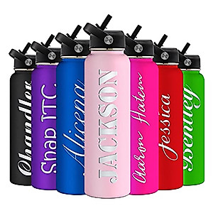 MESHELEY 24 oz Personalized Water Bottles Custom For Kids Girls Boys Women Men School With Name Text Engraved Customized Insulated Stainless Steel Bottle Gifts