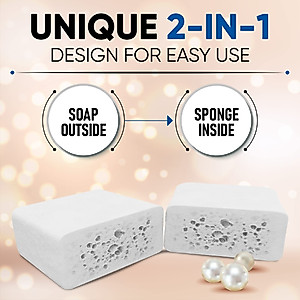 T. Taio Mother of Pearl Esponjabon Soap Sponge - Gentle Shower Scrubber - Cleaning Bath Wash Scrub - Dirt & Oil Removal - Massage & Lather Foot, Elbow, & Face Bathroom Accessories Fresh Nacre Scent