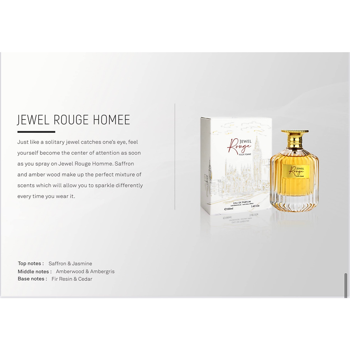 Ether Perfumes JEWEL ROUGE Eau De Parfum 3.4oz EDP Perfume I Impression of Baccarat Rouge 540 I Luxury Niche Perfume Made in UAE I Higher Oil Concentration for Increased Potency & Longevity