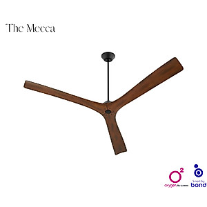 LUZAIRE DESIGN Oxygen 3-120-2115 | Mecca 64 Inch Three Blade Contemporary Modern Smart Ceiling Fan – Black & Walnut Finish | Three Speed Reversible Motor |