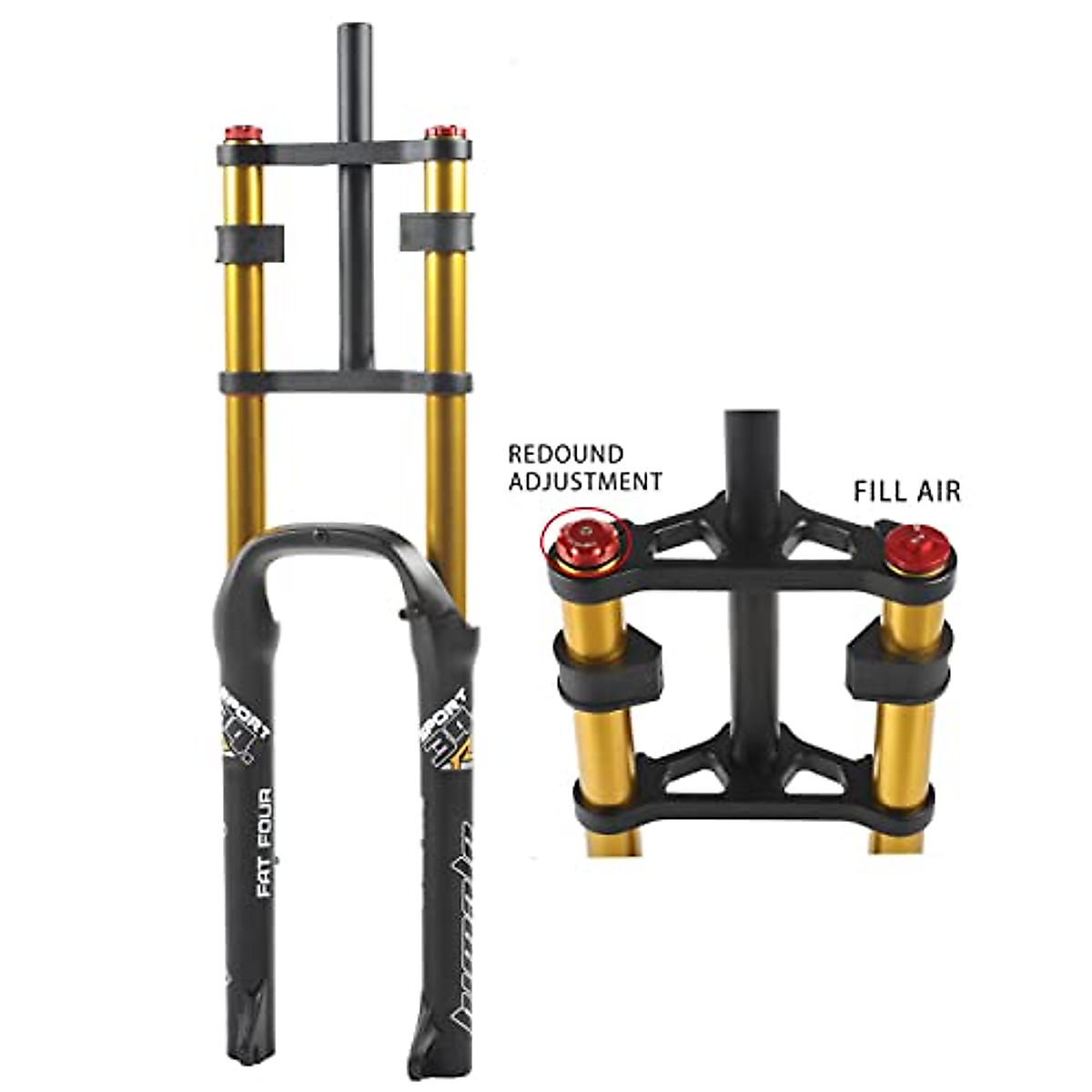Syvrac Bike Suspension Fork 26" for Mountain Bike DH Air Double Shoulder Downhill Rappelling Shock Absorber Straight Tube Ultralight Bicycle Shock Absorber Rebound Adjust (Gold)