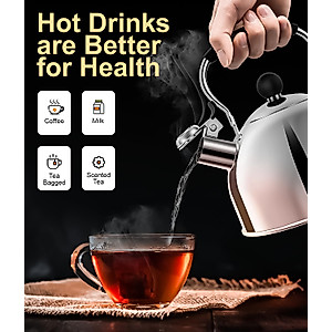Whistling Tea Kettle for Stovetop, 2 Quart Small Tea Kettle for Tea and Coffee, 1.8L Food Grade Stainless Steel Tea Pot, Hot Water Kettle for Stove Top, Water Boilers (Stainless Steel)