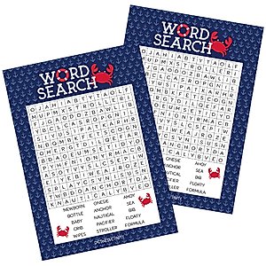 DISTINCTIVS Ahoy It's a Boy Baby Shower Games - Nautical Word Search Game - 20 Player Cards