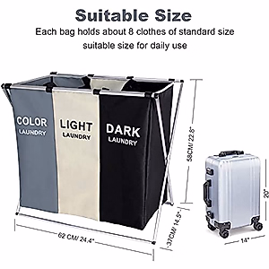 Laundry Hamper 3 Sections Laundry Basket Cloth Hamper Sorter storage Bin, Foldable Portable Waterproof Divided Large Dirty Clothes Basket for Bathroom Bedroom Home (Gray+Black+White)