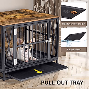 Furniture Style Dog Crate, 32" Wooden Dog Kennel with Tray and Lockable Door, Dog Cage End Table for Small & Medium Dogs, Rustic Dog Crate House Cage Indoor