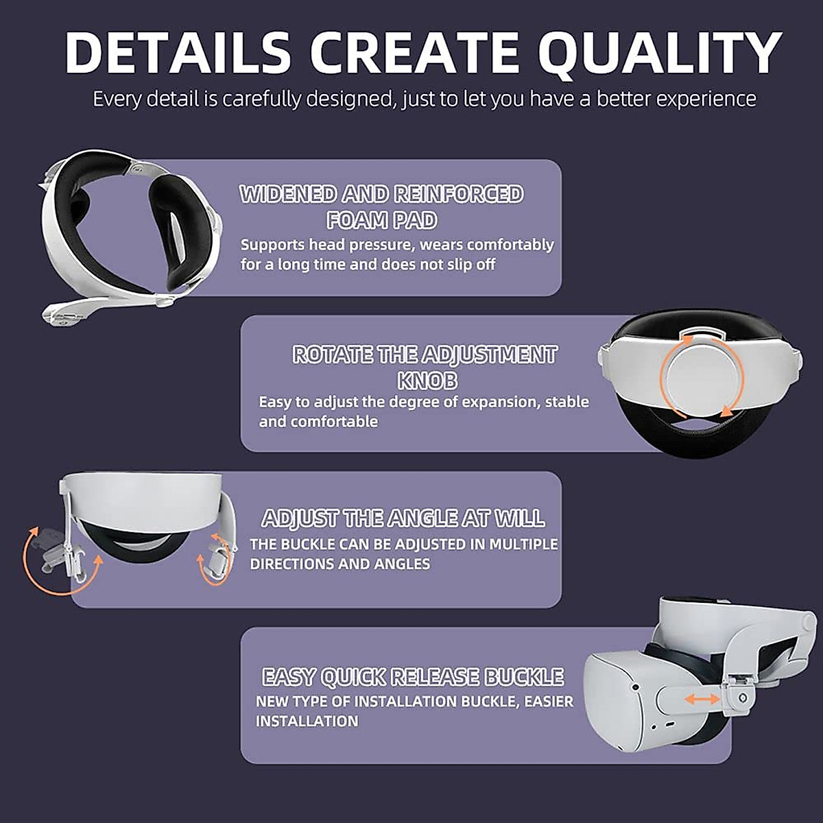 Tutuba Head Strap for Oculus Quest 2, Adjustable Halo Strap Silicone Face Cover Set for Enhance Head Balance and Reduce Face Pressure