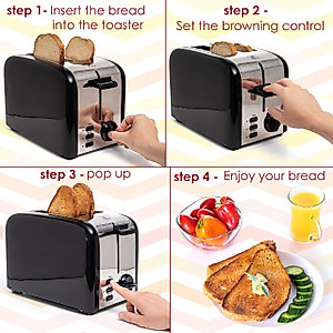 Moss & Stone 2 Slice Toaster, 1.5in Extra-Wide Slot Toaster For Bagel & Defrost with 5 Shade Settings, Bread Toaster 2 Slice With Removable Crumb Tray (black toaster)