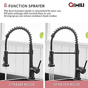 GIMILI Spring Kitchen Sink Faucet with Soap Dispenser Matte Black