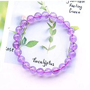 YONKU Purple Natural Lavender Amethyst Quartz Bracelet 8mm Rare Clear Round Beads Women Men Stretch Bracelet Amethyst 7" Beaded Yoga Chakra Brace YO-BRACE-7572