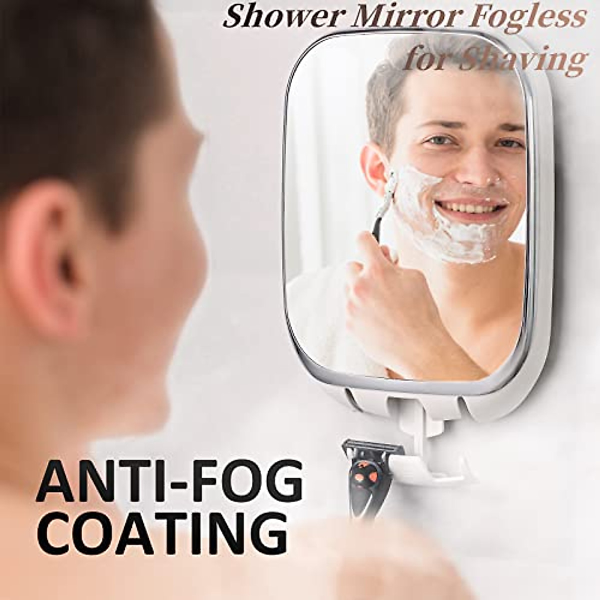 VELMADE Shower Mirror Fogless for Shaving with Razor Holder Suction Fogless Mirror for Shower Bathroom Shaving Mirror Fogless Shatterproof No Drilling Removable Anti Fog Mirror for Man & Woman, White