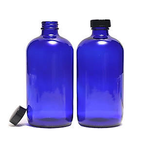 MANHOJIA 16oz blue Glass Bottles with Reusable Lids (2 Pack),Refillable Boston Storage bottle,Dispensing Bottles for Homemade Vanilla Extract, Essential Oils, plant