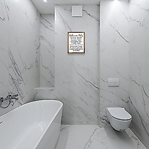 WTRA Funny Bathroom Rules Sign Rustic Farmhouse Wall Art Decor, Toilet Wood Frame Hanging Signs 16x6 Inch, Modern Farmhouse Room Wall Art For Bedroom Living Home Decoration Solid Art Signs