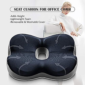 Seat Cushion for Office Chair-Ergonomic Tailbone Cushion-Desk Chair Cushion Pillows for Pain Relief-Comfort Memory Foam Chair Pad for Sitting-Washable Cover-Black & Grey-A