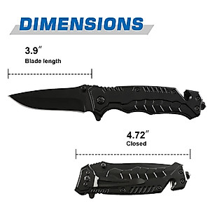 Folding Pocket Knives with Seatbelt Cutter ,Glass Breaker, Bottle Opener, Folding EDC Knife Multi-Function Emergency Tool for Men Women for outdoor survival, camping, hiking, hunting and fishing (Black_New 3-in-)