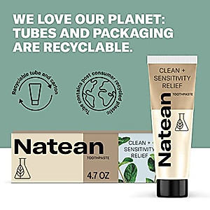 Natean Clean + Sensitivity Relief Toothpaste for Sensitive Teeth and Cavity Prevention - 4.7 Oz Tube, Citrus Orange Spearmint