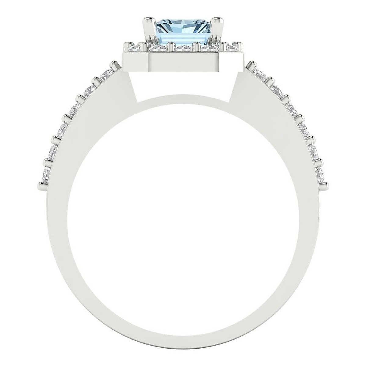 Clara Pucci 2.04ct Emerald Cut Solitaire with Accent Halo Natural Sky Blue Topaz gemstone designer Modern Statement Ring 14k White Gold