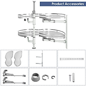 LIVOSA 36" Kitchen Corner Cabinet Blind Pull Out Organizer with 2 Non-slip Tiers Swing Tray and Soft Close, Right Handed Open, White