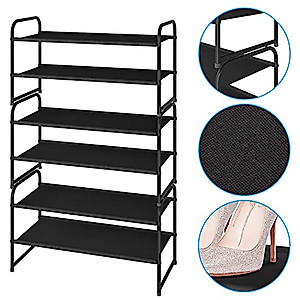 Simple Trending 2-Tier Stackable Shoe Rack, Fabric Shoe Shelf Storage Organizer, Black
