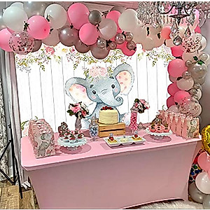 INRUI Elephant Theme Photography Background Pink Floral Elephant Baby Shower Party Decoration Backdrop 7x5FT
