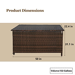 Polar Aurora Outdoor Large 150 Gallons Wicker Waterproof Lockable Storage Container Deck Box w/waterproof Inner Liner, Lid, Handle and Wheels for Patio, Porch, Garden, Yard, can Store Cushions, Garden Tools, Pool Accessories (Brown)