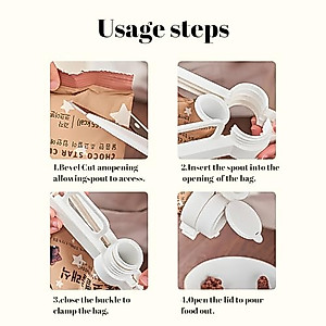 Bag Clip with Pour Spout, Bag Spout Clips, Food Bag Clips with Pour Spouts, Bag Clips for Food, 2025 Newest Bag Sealing Clip with Pour Spout, Reusable Plastic Cap Sealer Clips (White-2)