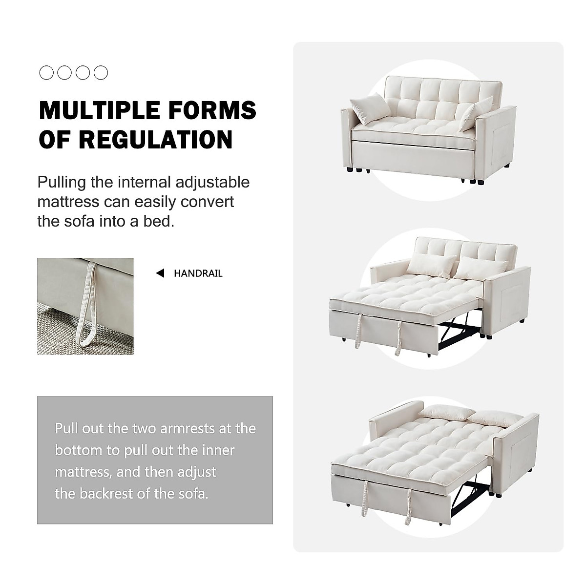 ECHINGLE 54.8'' Sleeper Sofa Bed 3-in-1 Convertible Couch with Pullout Bed, Reclining Backrest, Storage Pockets – Modern Space Lounge Furniture for Living Room, Includes Toss Pillows,Beige