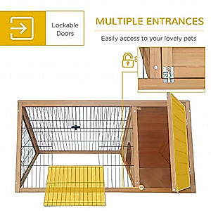 PawHut Outdoor Triangular Wooden Bunny Rabbit Hutch/Guinea Pig House with Run