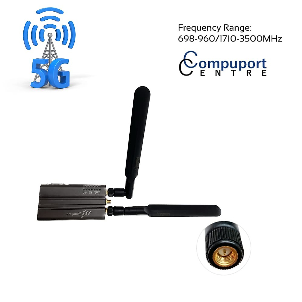 CompuPort Wide Band 5dbi 698-960/1710-3500MHzMhz 5G 4G LTE Omni Directional Whip Antenna with SMA Male Connector Compatible with Microhard, Sierra, Digi, Teltonika and Any SMA Gateway/Wireless Modems