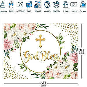 Ticuenicoa 5x3ft Baptism Backdrop for Girl First Communion Background Pink and Gold God Bless Back Drop Christening Photography Decorations Baby Shower Party Banner 1st Birthday Photo Favors