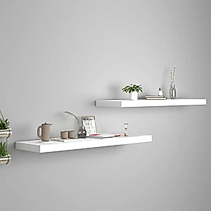 DiMorture Floating Shelves Set of 2, Wall Mounted Storage Shelves, MDF Wall Shelves, Sturable & Durable Hanging Shelves Display Rack for Bedroom Living Room White(35.4 x 9.3 Inch)