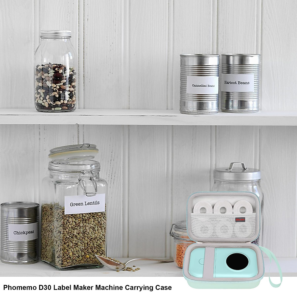 Elonbo Label Maker Carrying Case for Phomemo D30 Label Printer, Portable Bluetooth Wireless Mini Smartphone Label Maker Machine Storage Holder, Mesh Pocket Fits D30 Labels Tape, Green (CASE ONLY)