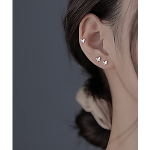 SLUYNZ 925 Sterling Silver Tiny Butterfly Earrings Studs for Women Teen Girls Tiny Studs Earrings (A-Silver)