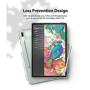 Ringke Fusion Designed for Galaxy Tab S7 FE Case 12.4-inch (2021), Transparent Hard Back Shockproof Bumper Tablet Back Cover with Side S Pen Holder - Clear