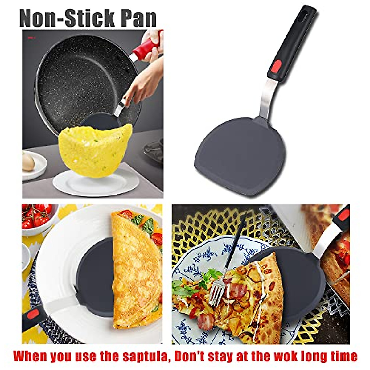 Tenta tenta kitchen Silicone Turner Wide Pancake Spatula Pizza Peel Kitchen Utensil Nonstick Cookware Safe Kitchen Flipper for Griddle Cooking and Baking- 600°F Heat-Resistant Rubber Egg Spatulas.