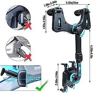 2 Pack Rearview Mirror Phone Holder for Car 360°Rotatable and Retractable Car Phone Holder Multifunctional Adjustable Phone Navigation Holder Universal Car Rearview Mirror Bracket for All Phones