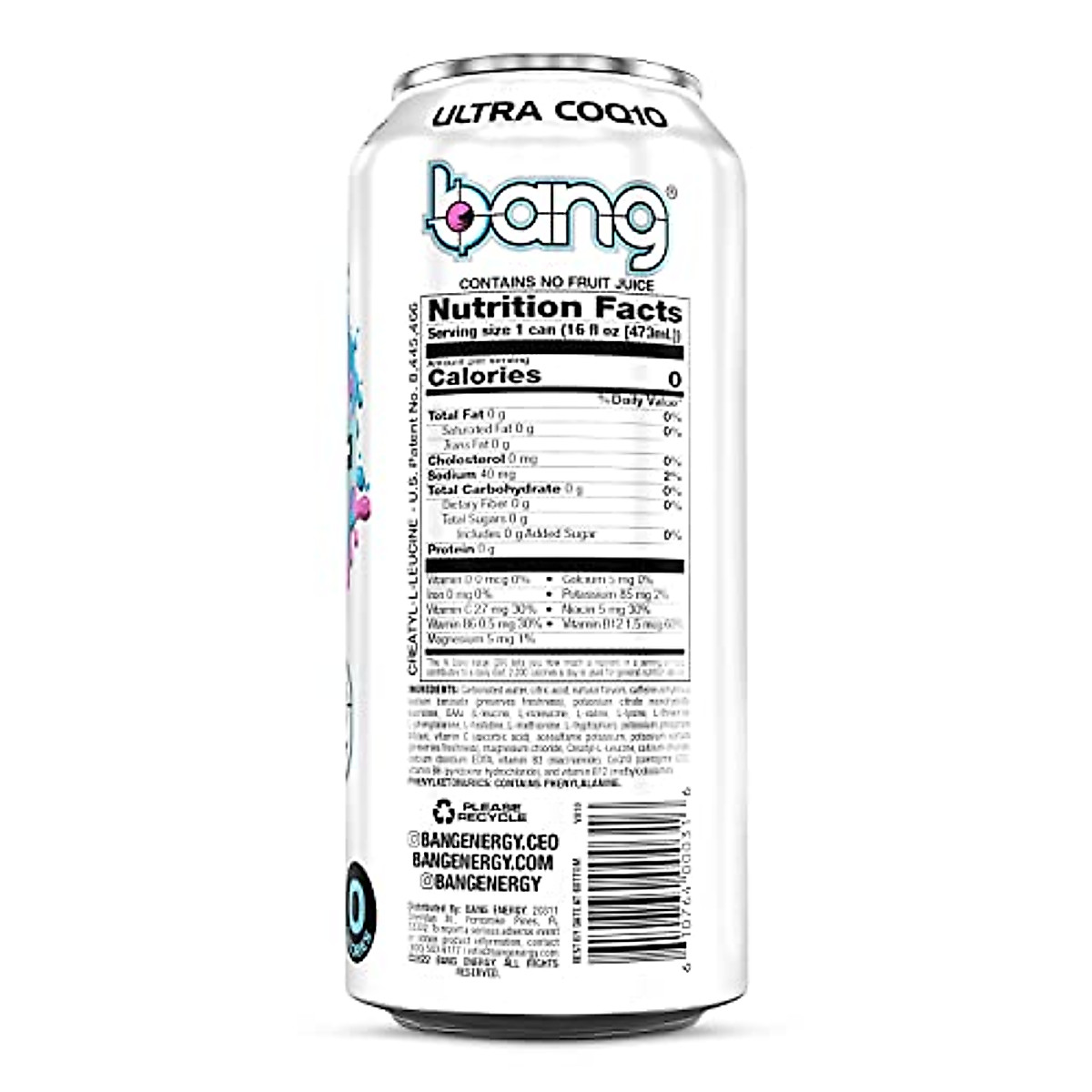 Bang Energy Cotton Candy, Sugar-Free Energy Drink, 16-Ounce (Pack of 12)