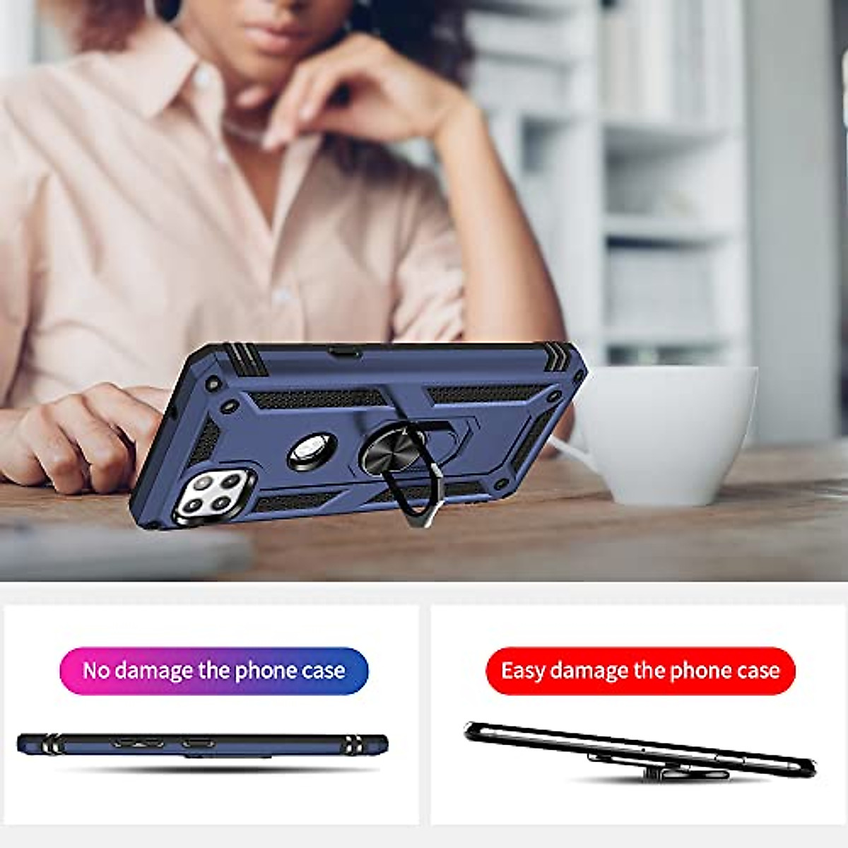 for Motorola One 5G Ace Phone Case, Moto One 5G Ace Case with HD Screen Protector, [Military Grade 16ft. Drop Tested] Ring Shockproof Protective Phone Case for Motorola One 5G UW Ace,Blue