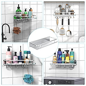 Shower Caddy Bathroom Shower Organizer No Drilling/Drilling Install Shower Shelf for Inside Shower with 8 Hooks Detachable Wall Mounted Shower Shelves for Dorm Bathroom Toilet Kitchen Storage