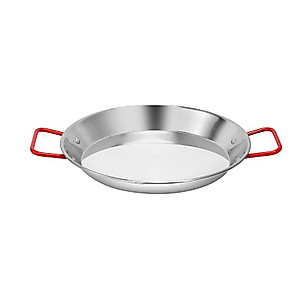 Alunsito Paella Pan, 10 Inch Stainless Steel Skillet Griddle Pan with Red Handle Non-Stick Cooking Pan Suitable for Cooktops Including Induction