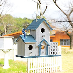 HHWODB Birdhouse Premium Bluebird Houses for Outside Attract Beautiful Birds to Your Garden and Yard Durable Outdoor Birdhouses 3 Hole Bird Houses for Outside Hanging