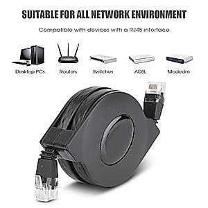 FOSA CAT 6 Ethernet Cable, 2m Adjustable Retractable CAT6 RJ45 LAN Network Cable Cord Black
