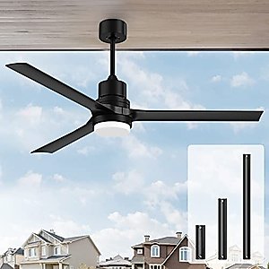 ghicc Outdoor Ceiling Fan with Lights: 60 inch Black Ceiling Fan with Remote Fan for Bedroom 6 Speeds Modern Fan with Reversible DC Motor for Patio Bedroom Living Room